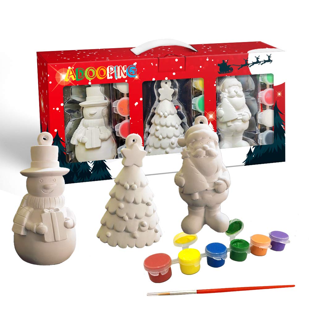 Schuang Paint Your Own Figurines Decorate Your Own Painting Set Plaster Craft Kit for Kids (Christmas Tree, Santa Claus, Snowman)