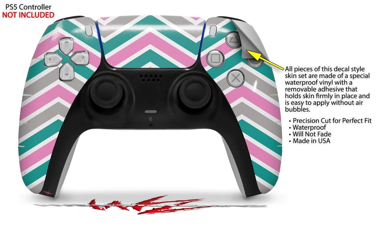 WraptorSkinz Skin Wrap compatible with Sony PS5 DualSense Controller Zig Zag Teal Pink and Gray (CONTROLLER NOT INCLUDED)