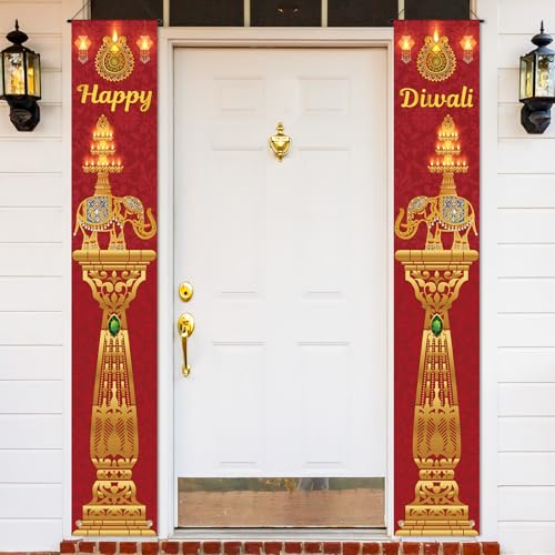 Happy Diwali Decoration Diwali Door Banner Porch Signs Welcome Banner Diwali Backdrop Deepawali Festival of Lights Hanging Decoration Yard Sign for Home Wall Door Cover Party Supplies(Elephant )