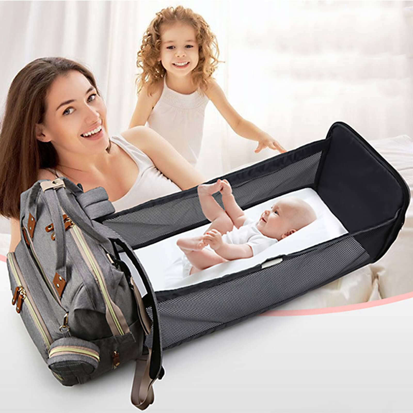 GIMURM Mothers Gifts,Diaper Bag Backpack,Multi Baby Nappy Changing Bags Travel Back Pack with Changing Pad & Stroller Straps, Large Capacity, Waterproof and Stylish,gray