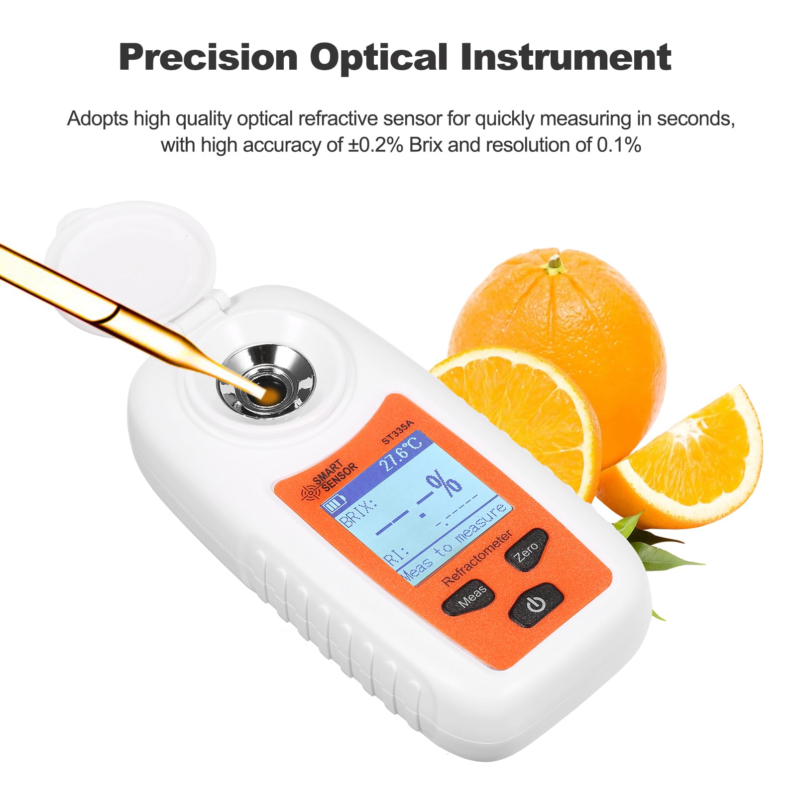 KYKYK Refractometer, Smart Sensor ST335A Digital Refractometer Saccharometer ATC Sugar Percent Tester 0-35% Brix Honey Sugar Concentration Detector for Fruit, Homebrewing, Juice, Vegetables