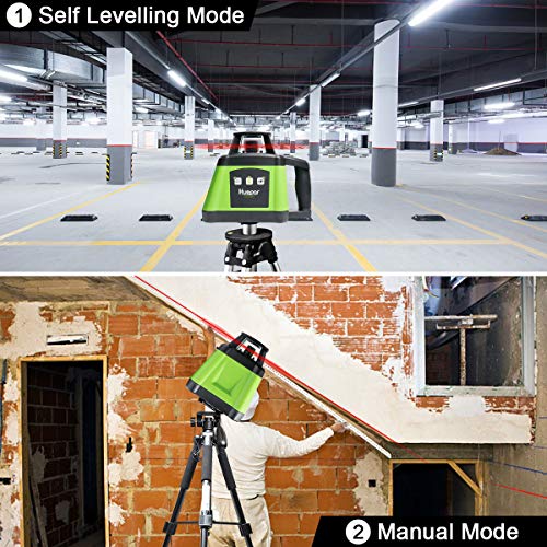 Huepar Electronic Self-Leveling Rotary Laser Level Kit -360 Horizontal Laser Beam Interior/Exterior Rotating Laser Level Tool, Receiver, Protective Glasses, Alkaline Battery, Hard Case Kit RL200HR