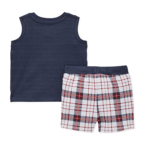 Burt's Bees Baby Boys Shirt Pant Set, Top & Bottom Outfit Bundle, 100% Organic And Toddler Layette Set, Patriotic Plaid, 12 Months US