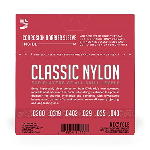 D'Addario EJ27N Student Nylon Classical Guitar Strings, Normal Tension