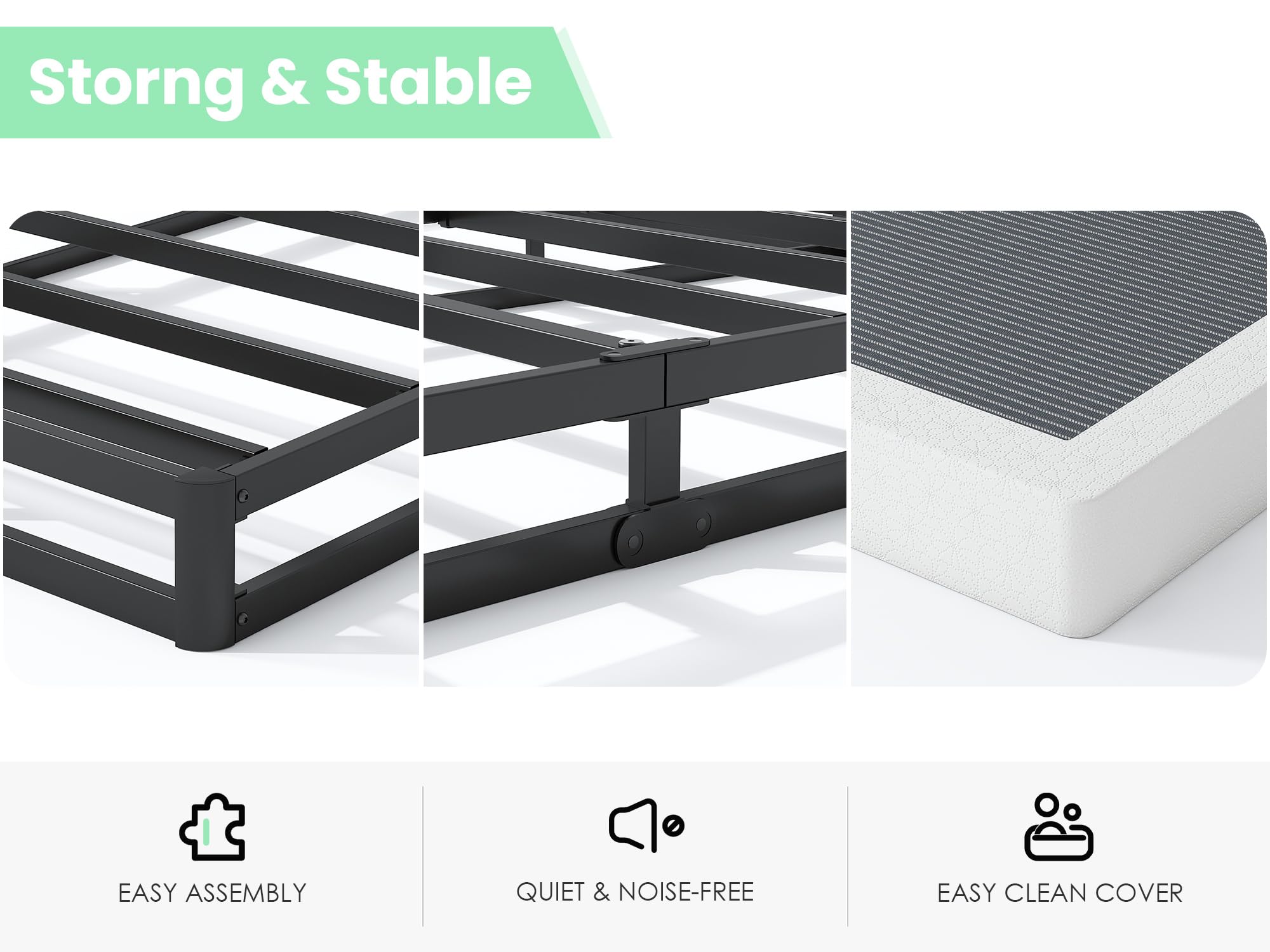 QEROMY Queen Box Spring - 5 Inch Low Profile Box Spring for Queen Bed, Sturdy Metal Frame Mattress Foundation, Easy Assembly, Quiet & Noise-Free