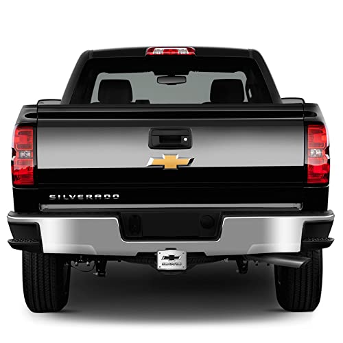 iPick Image Made for Chevrolet Silverado 3D Black Logo on Brush Billet Aluminum 2-inch Tow Hitch Cover
