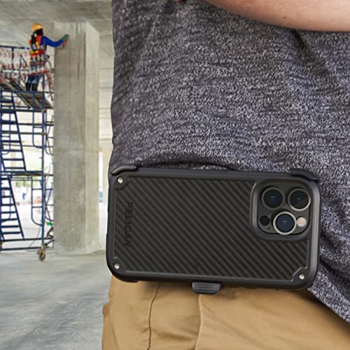 Pelican Shield Kevlar Series - iPhone 14 Pro Max Case 6.7" [Compatible with MagSafe] [21FT Military Grade Drop Protection] Magnetic Charging iPhone Case Cover with Belt Clip Holster Kickstand - Black