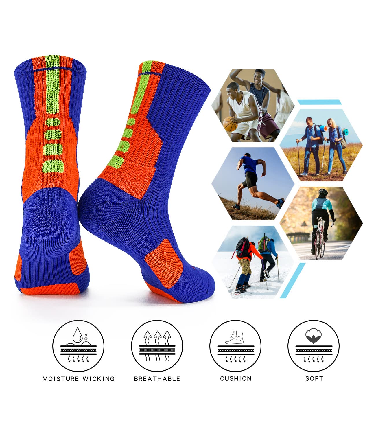 DILIBA Elite Basketball Socks Cushion Athletic Crew Socks for Men's Women's Youth Boys Gray