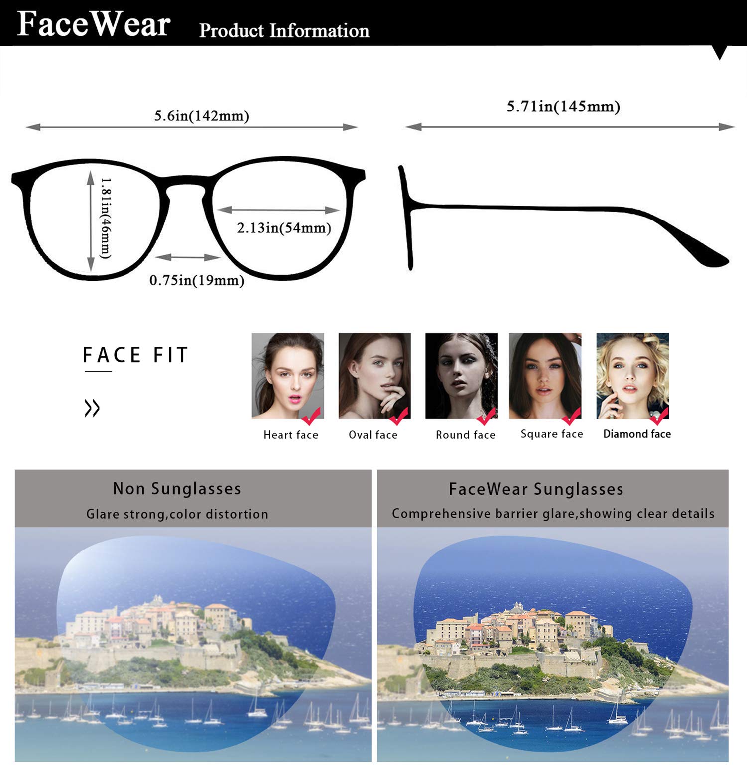 FaceWear Classic Round Retro Sunglasses UV400 Circle Lens Metal Frame Men Women FW1006 C7