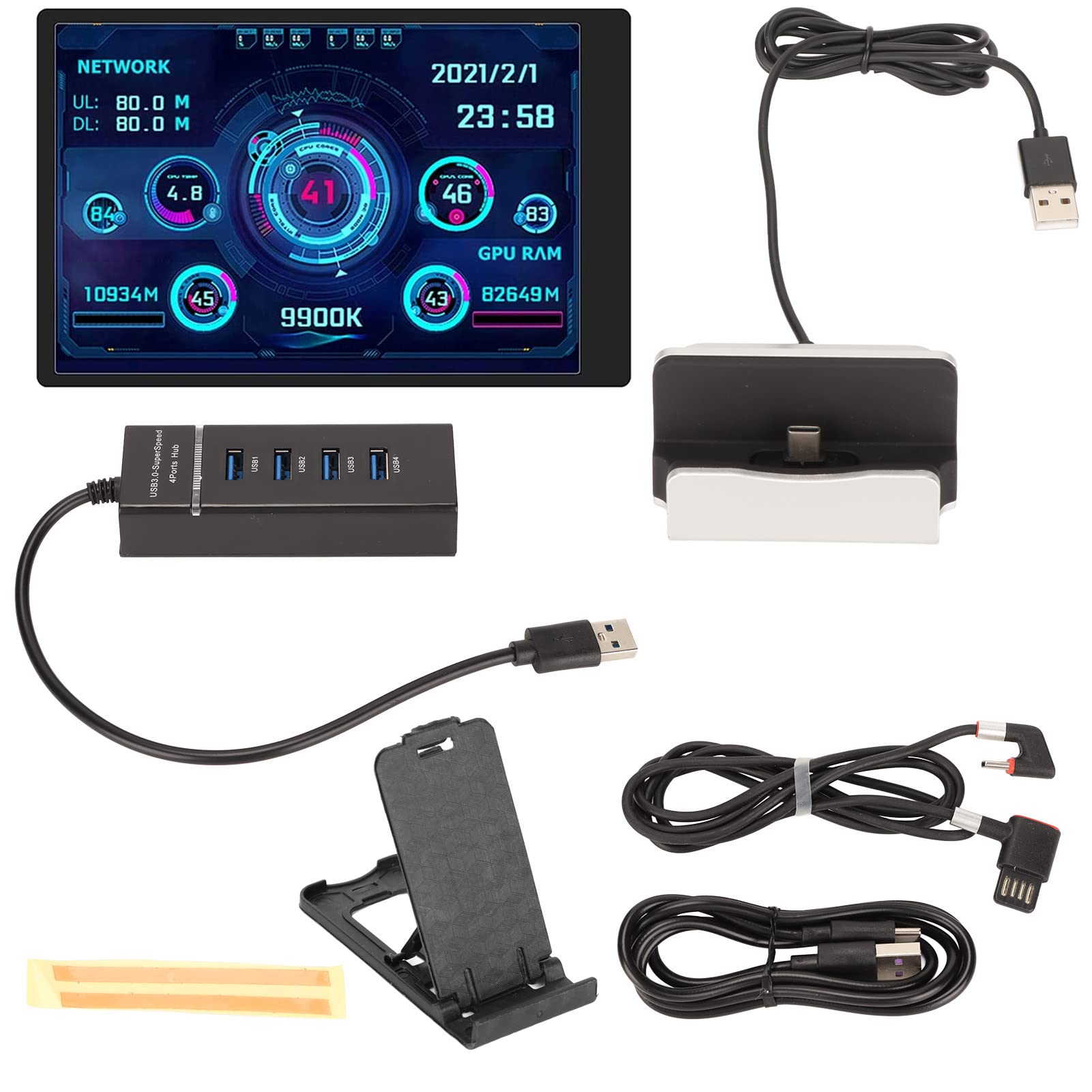Fabul 3.5 Inch Mini USB IPS Screen, Mini USB Screen Temperature Display 360 Degree Rotation for Computer Case