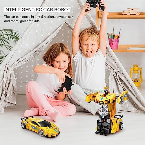 Remote Control Car, Toy for 3-8 Year Old Boy, 360° Rotating RC Deformation Robot Car Toy with LED Light, Transform Robot RC Car Age 3 4 5 6 7 8-12 Year Old for Kid, Boys Girls Birthday Gift (Yellow)