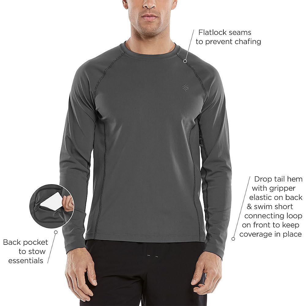 Coolibar UPF 50+ Men's Hightide Long Sleeve Swim Shirt - Sun Protective (Medium- Mercury/White Colorblock)