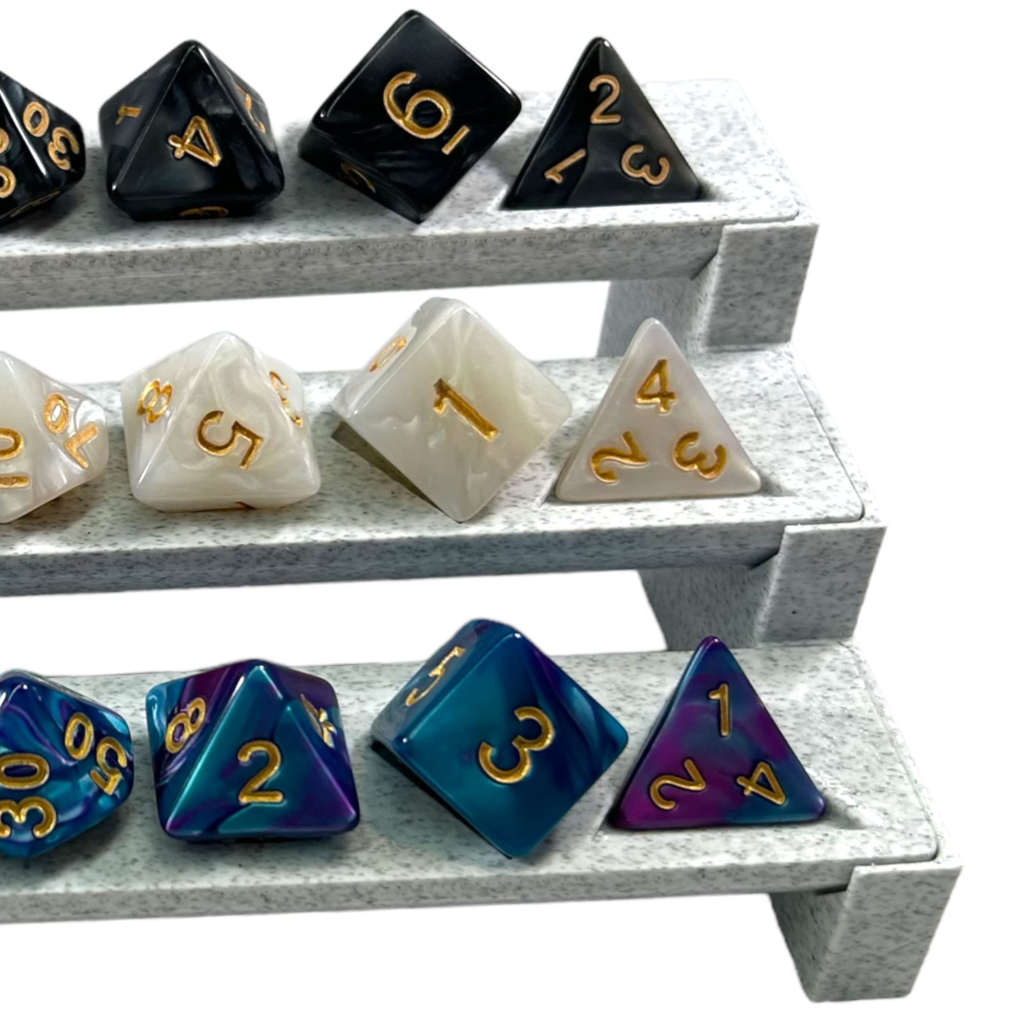 DND Dice Holder, Dungeons and Dragons Accessories, 3 tier Dice Display Rack, 10 Second Assembly, D&D Dice Tray storage Shelves, D N D Dice Display, Holds 3 sets of Polyhedral Dice, Dice not included