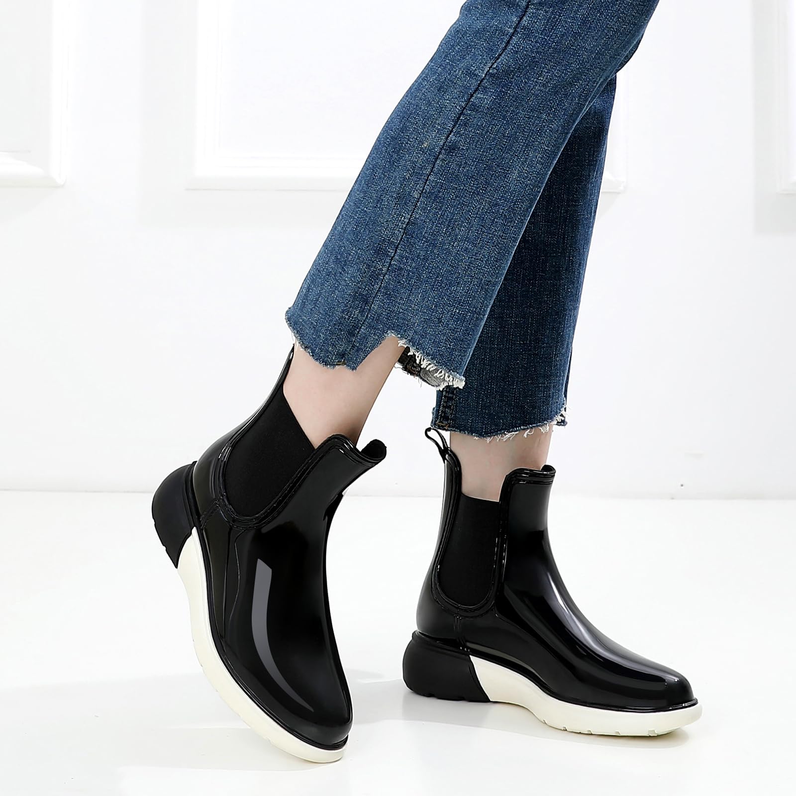 CKWLXQY Womens Rain Boots Waterproof Ankle Chelsea Booties Short Rain Shoes Casual Comfortable Rubber Boots
