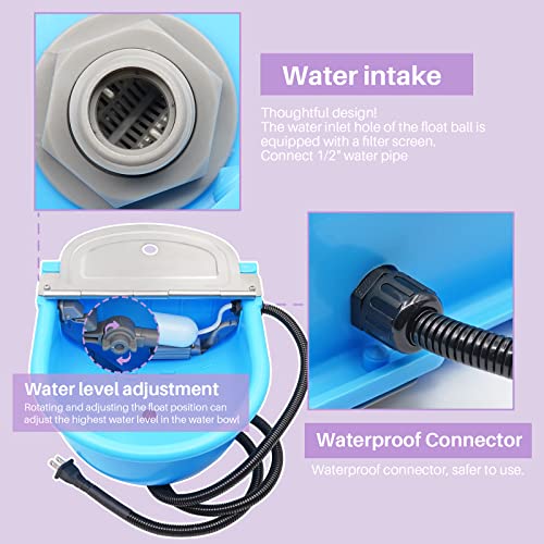 PAULOZYN Automatic Heated Livestock Waterer Dog Water Bowl Trough Animals Outdoors Winter Water Dispenser for Chicken Pet Cattle Horse Pig Cow Goat Sheep, with Float Ball Valves Plastic