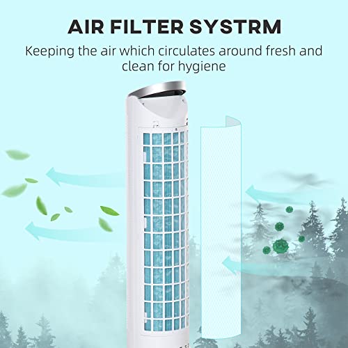 HOMCOM 40" Evaporative Air Cooler for Home Office, 3-In-1 Ice Cooling Fan with Humidifier, Oscillating, 3 Modes, 3 Speeds, 8H Timer, Remote, LED Display, White