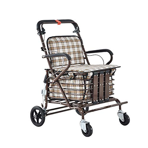 Folding Four Wheel Rollator Walker with Padded Seat, 360° Rotatable Front Wheel Old Man Shopping Rollator, Ergonomic Handles, Lockable Double Brake Line Brake Lever Brakes, Bearing Weight 150Kg