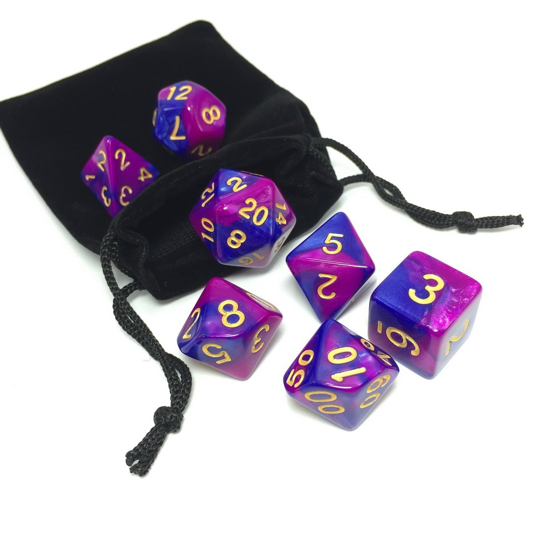 New 5 x 7-Die Series Polyhedral Dice Set - 5 Colors Dungeons and Dragons DND RPG MTG Table Games Dice with 5 Free Pouches by Flyesto