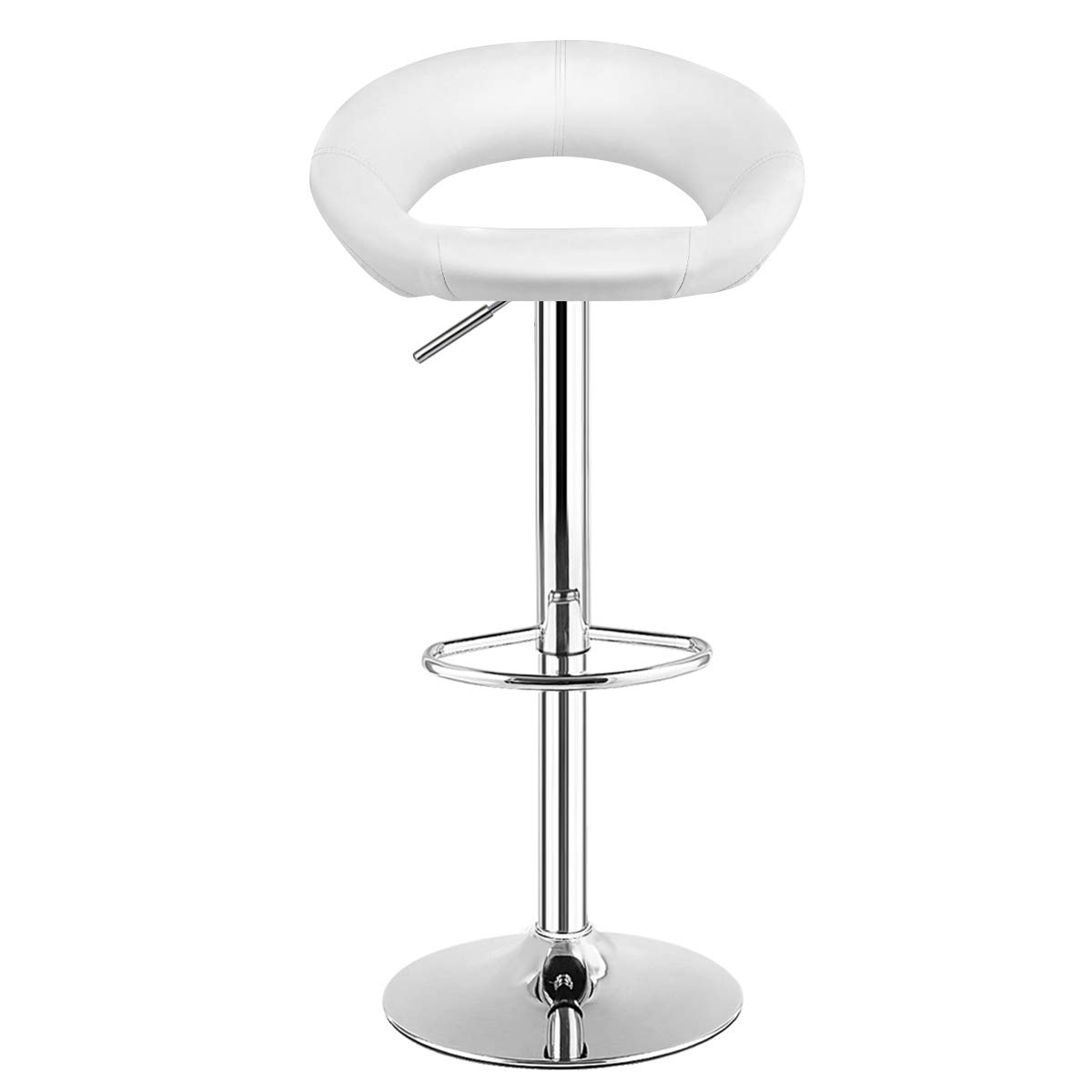 COSTWAY Bar Stools, Set of 4 Modern Swivel Adjustable Barstool, PU Leather Backless Stools, with Chrome Plated Footrest and Base, for Kitchen, Bistro, Pub, White