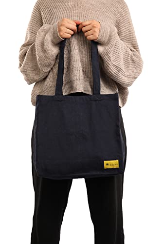 JOORY Premium Cotton Canvas Tote Bag with 6 Internal Pockets β Washable Heavy-Duty Cotton Canvas Bag with Reinforced Stitching Dark Blue
