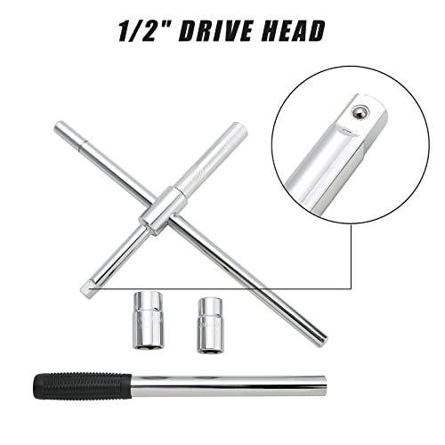 FLKQC 23" Universal Extended Lug Wrench, 4 Way Tire Iron Nut Wrench Set with Storage Bag, 17mm/19mm, 21mm/23mm