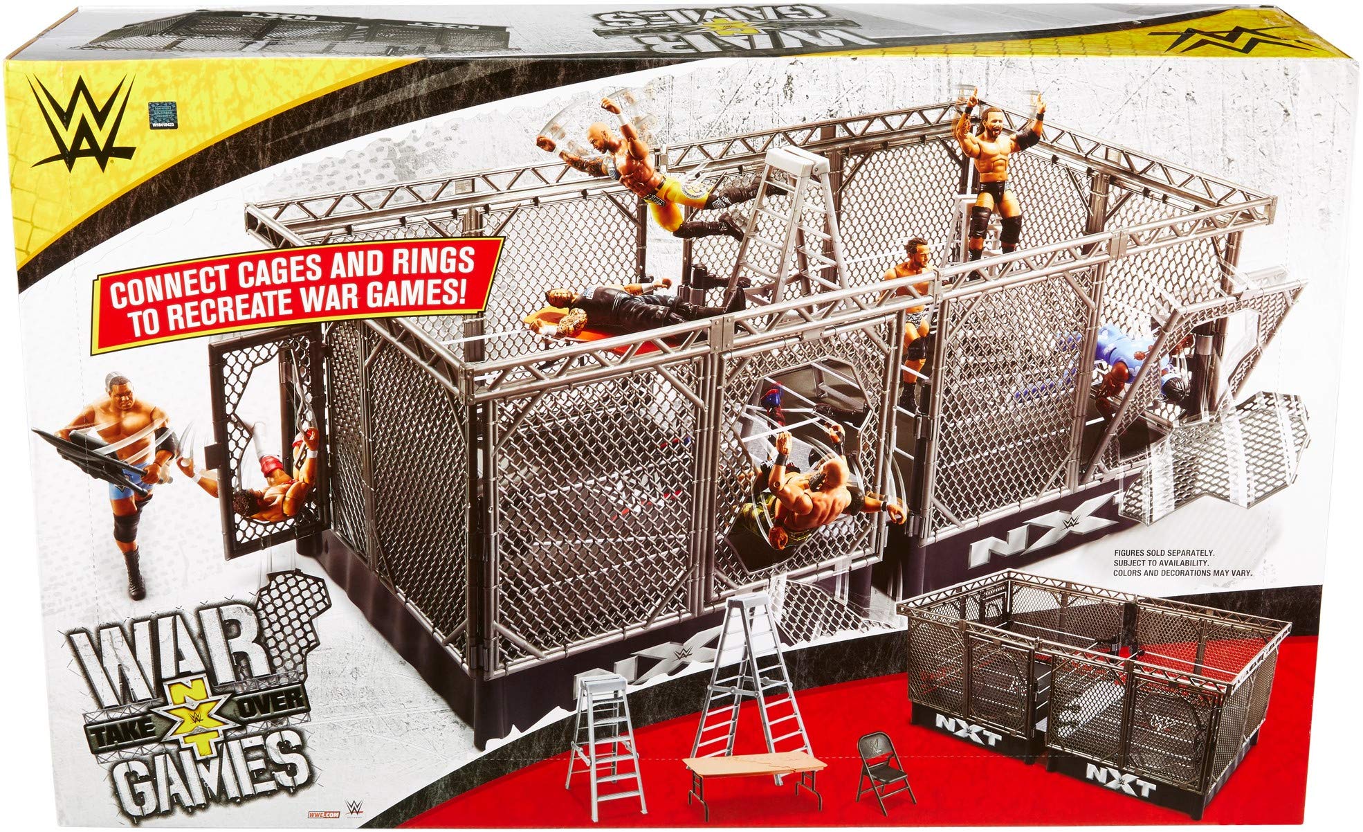 WWE MATTEL NXT Takeover War Games Playset with 2 NXT Rings, 2 Connecting Cages with Breakaway Pieces, 2 Ladders, Chair, Table & More; for Ages 6 Years