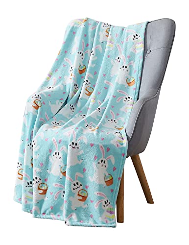 Home Decor Bunny Velvet Fleece Throw Blanket: Colorful Bunnies on The Egg Hunt Fun, Spring Summer (Easter Bunny)