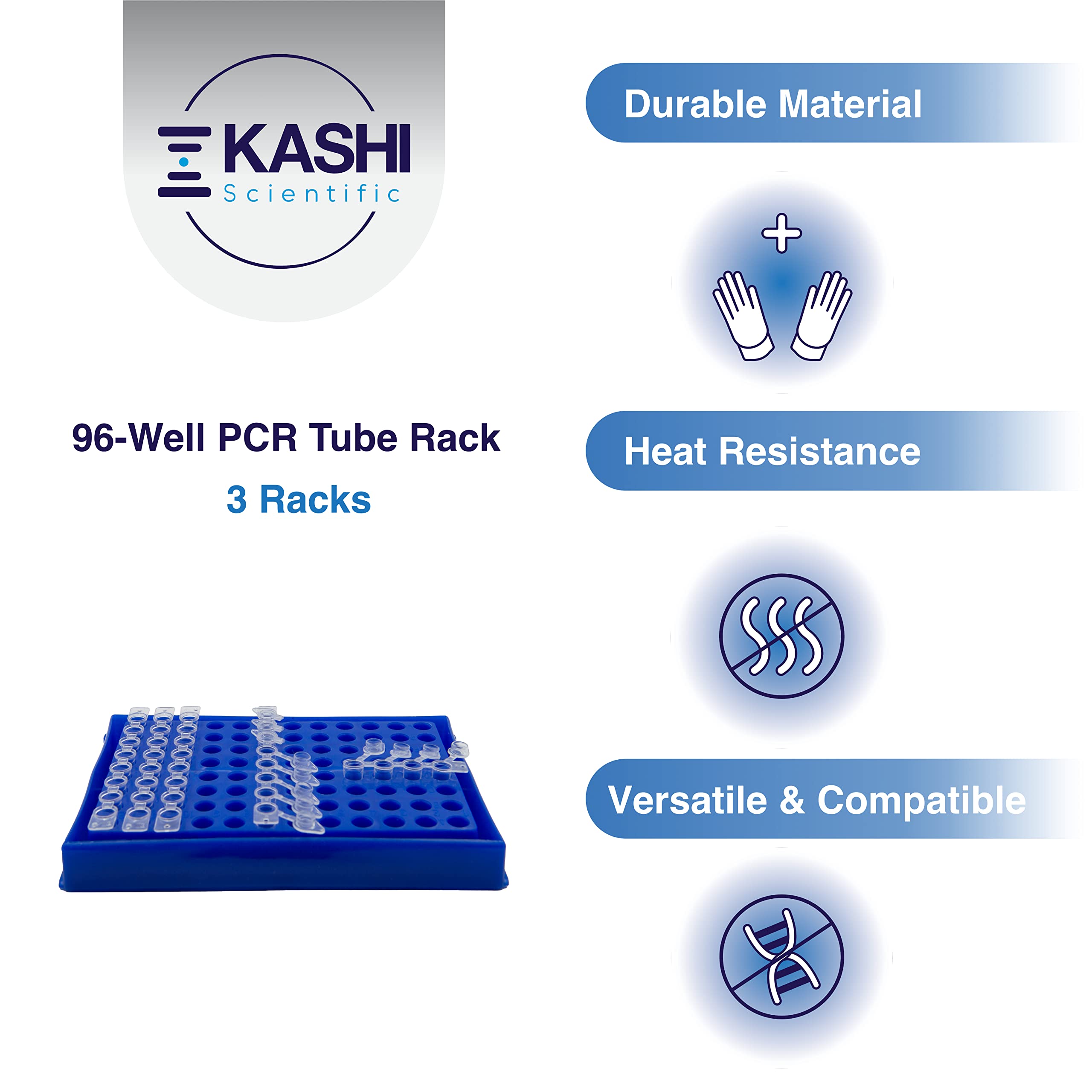 Kashi Scientific 96 Well PCR Tube Rack for 0.2mL PCR Tubes and PCR Plates, 8x12 PCR Tube Rack [3 Racks]