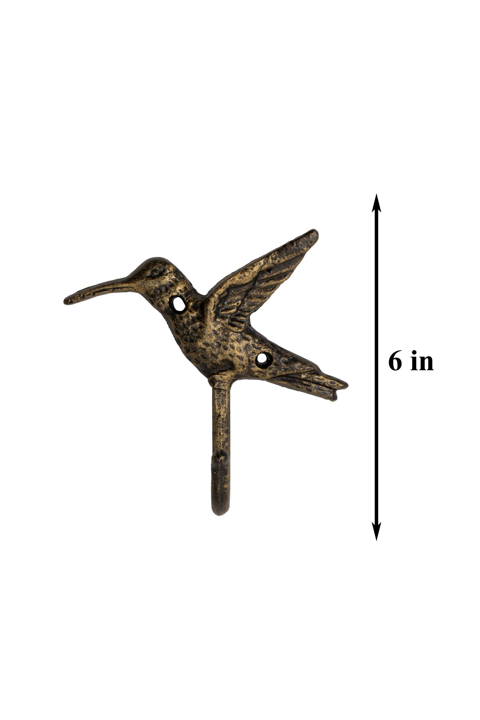 FantasHome Wall Mounted Cast Iron Home Decor Single Hook with Unique Design (Hummingbird)