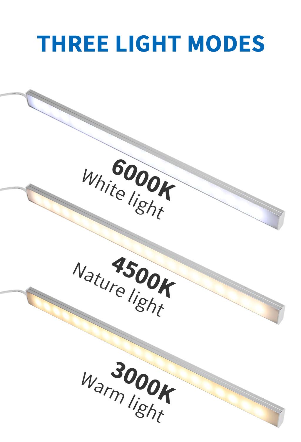 Dimmable LED Under Couter Lighting 3 color Temperature, 6th levels Brightness and Stepless Dimming, White Light Nature Light Warm Light, USB Powered LED Light Bar