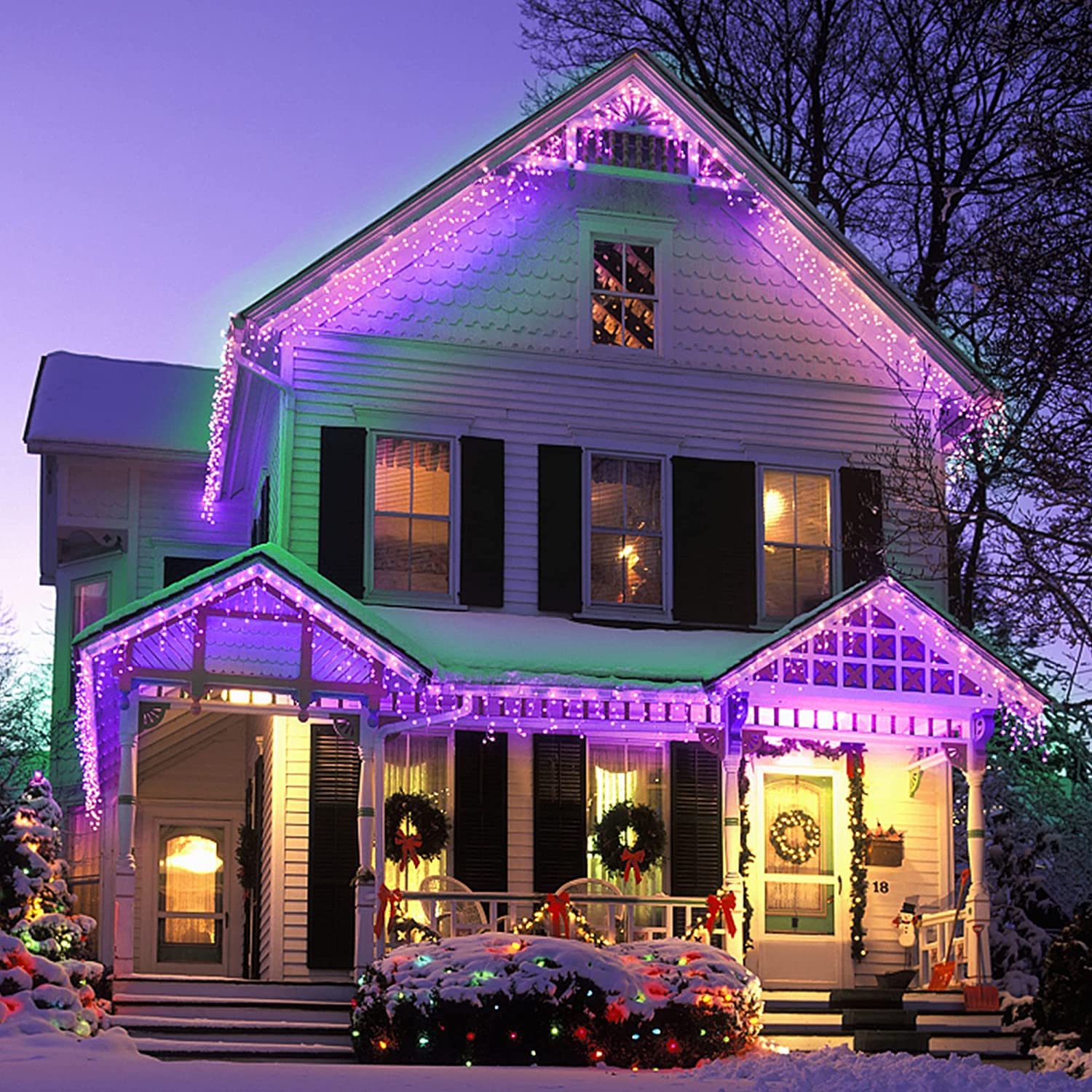SDOUBLEM 13FT 96 LEDs Purple 8 Modes Memory Mode Icicle Light Window Curtain String Light Wedding Patio Home Garden Bedroom Outdoor Indoor Party Decorations