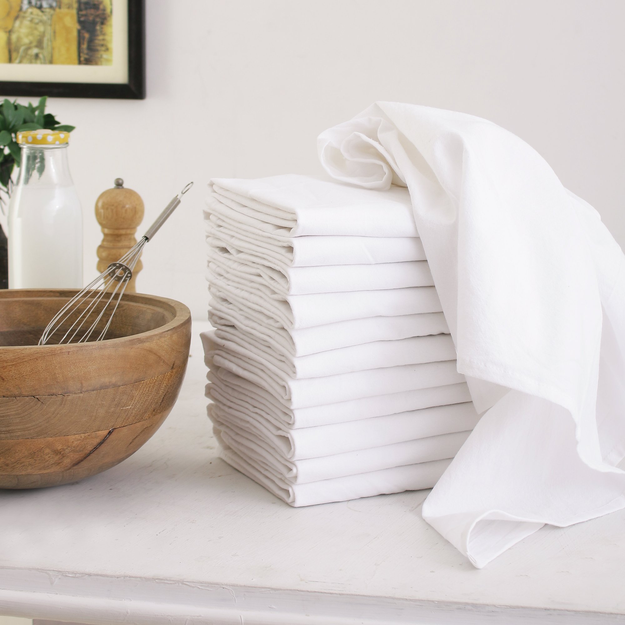 DG Collections Flour Sack Tea Towels13 Pack, 27 x 27 Ring Spun 100% Cotton Dish Cloths - for Cleaning and Drying - Highly Absorbent - White
