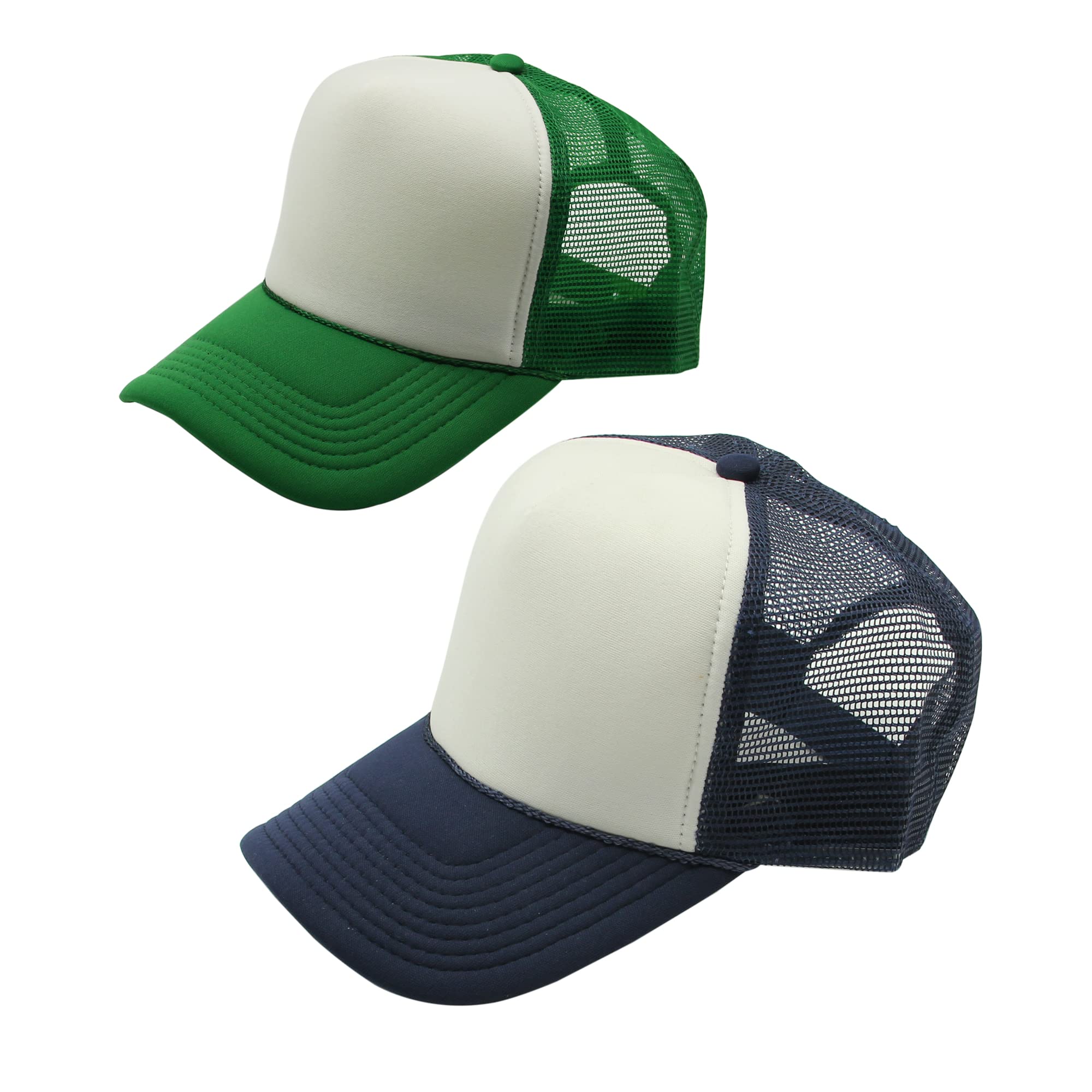 Craftman High Crown Foam Front Mesh Back Classic Trucker Hat with Adjustable Snapback for Men and Women 2pack(Navy/White Green/White)