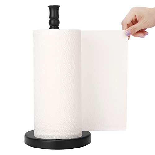 Sfemn Paper Towel Holder Countertop, Weighted Base for One-Handed Tear, Free Standing Paper Towel Holder Stand, Stainless Steel Paper Towel Dispenser for Kitchen Countertop (Black Matte)