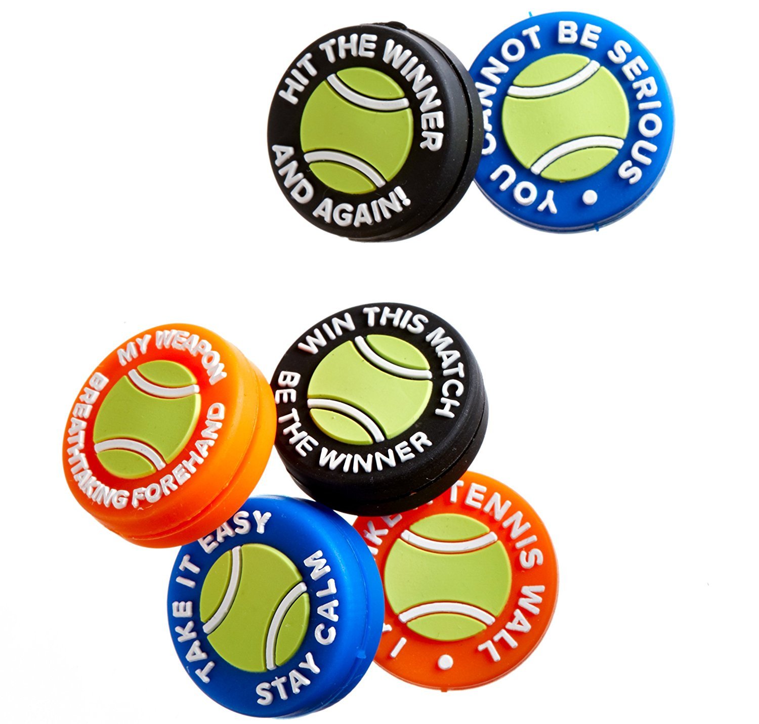 BusyBee Vibration Dampener (Pack of 6) with 6 Mottos in Tennis Ball Zipper Pouch