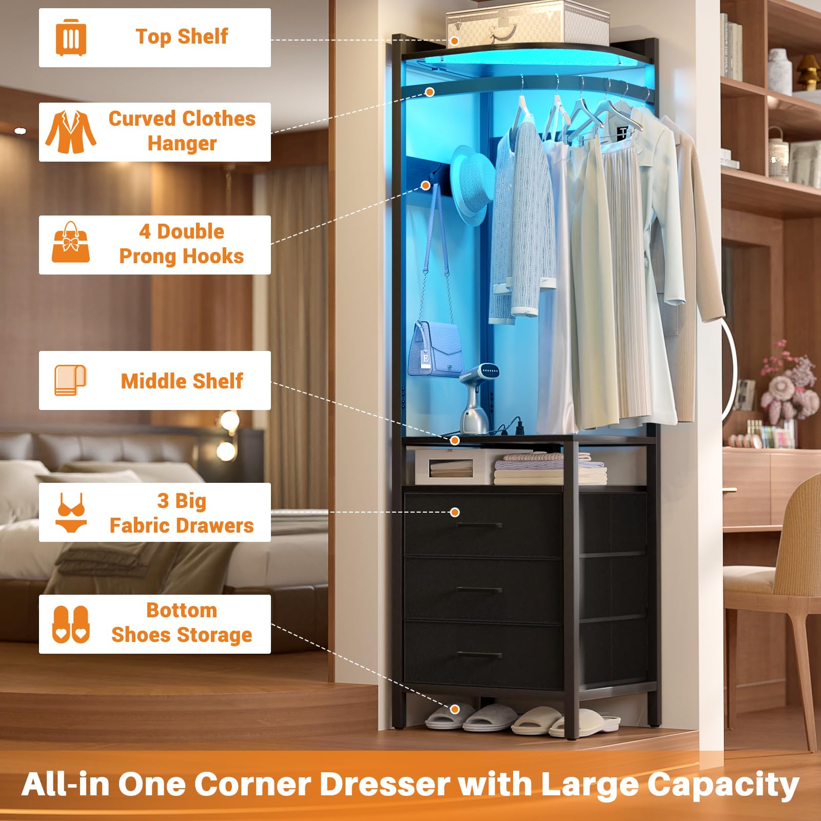 Cyclysio Tall Dresser for Bedroom with Clothes Rack,Black1