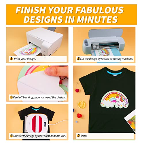 HTVRONT Heat Transfer Paper for Dark Fabric - 10 Sheets 8.5"x11" Printable Heat Transfer Vinyl for Inkjet Printer - Wash Durable Iron on Transfer Paper