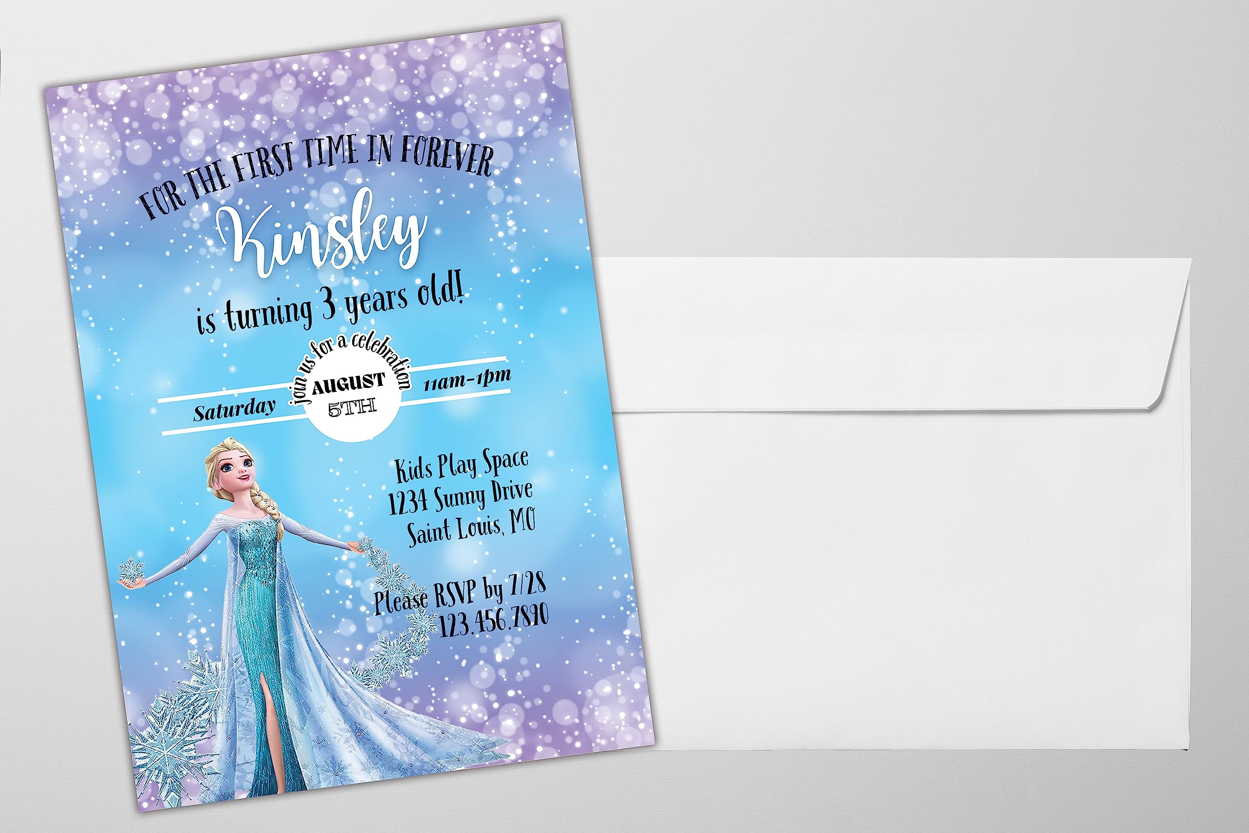 Frozen Inspired Birthday Party Invitation, Personalized, 5 inches by 7 inches, Envelopes Included with Printed Option, Printed or Digital DIY Party Supplies Invitation Cards