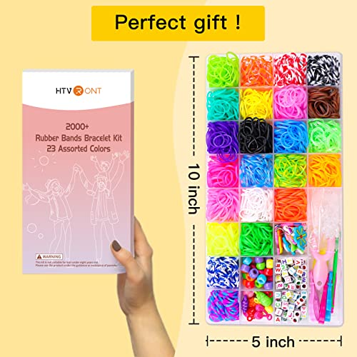 HTVRONT Rubber Band Bracelet Kit - 2100 Loom Bracelet Making Kit for Girls, 23 Colors Rubber Band Kit, Durable Rubber Bands for Bracelets, Loom Bands kit with Accessories Friendship Bracelets Kit