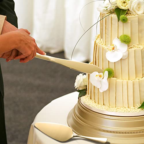 Gold Cake Cutting Set with Luxury Gift Box,Stainless Steel Gold Cake Pie Pastry Servers, Gold Cake Serving Set, Elegant Cake Knife and Server Set Perfect For Wedding, Birthday, Parties and Events.