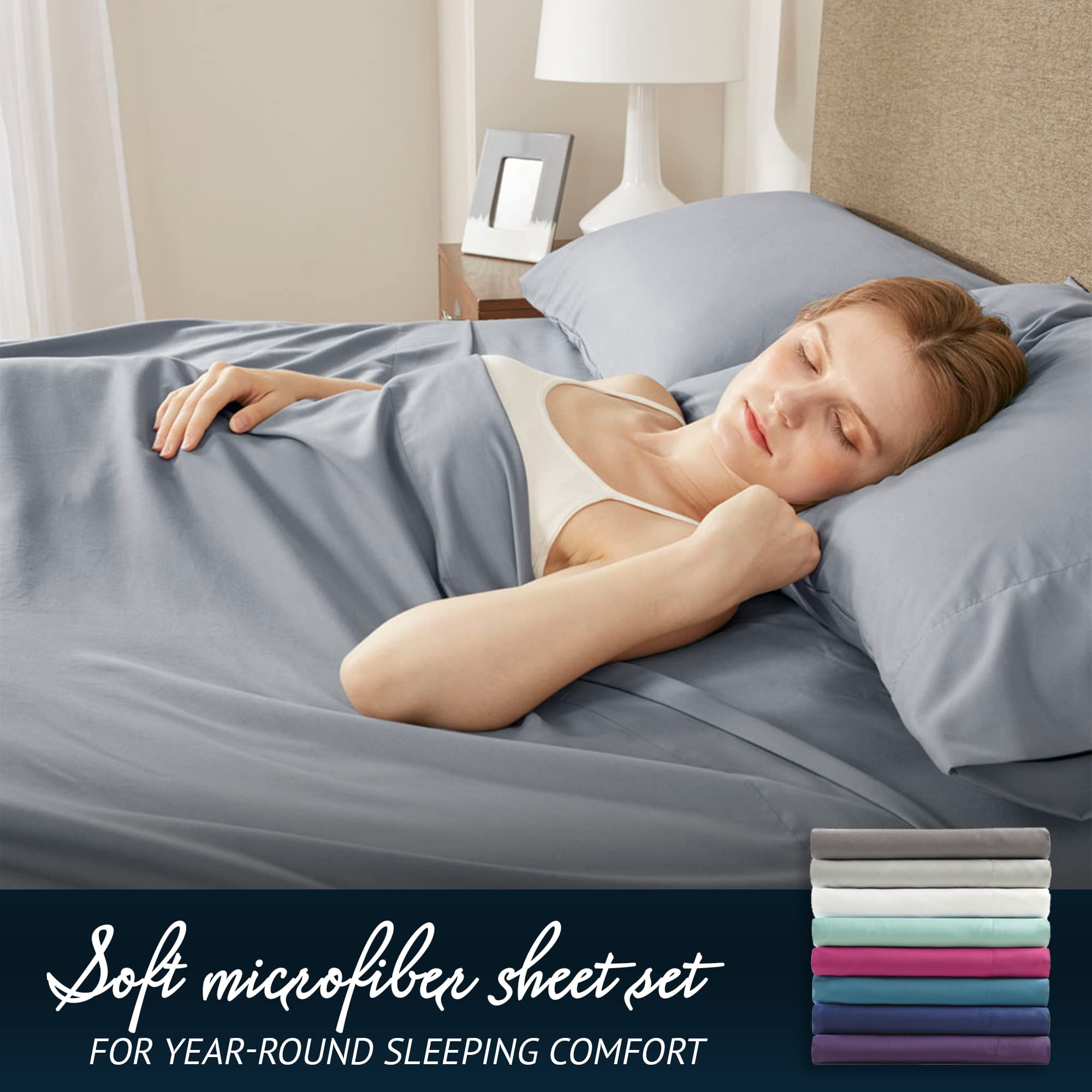 Comfort Spaces Microfiber Bed Sheets Set 14" Deep Pocket, Wrinkle Resistant, All Around Elastic - Year-Round Cozy Bedding Sheet, Matching Pillow Cases, Twin, Teal 4 Piece
