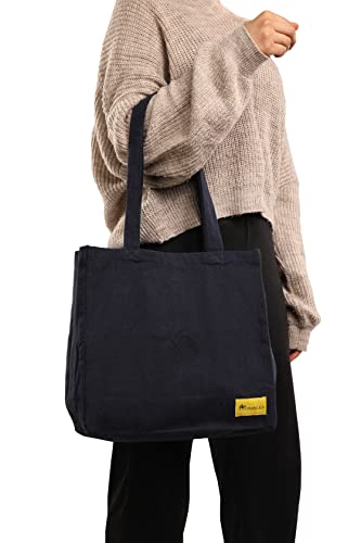 JOORY Premium Cotton Canvas Tote Bag with 6 Internal Pockets β Washable Heavy-Duty Cotton Canvas Bag with Reinforced Stitching Dark Blue