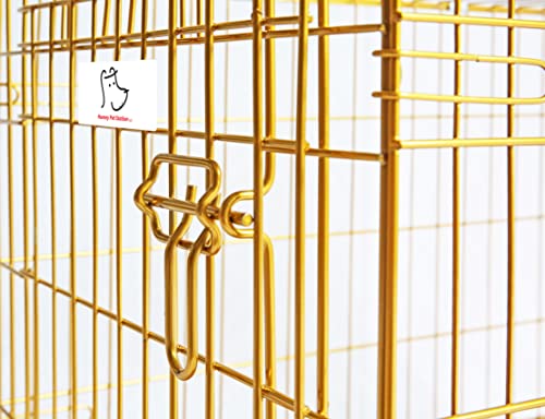 HOMEY PET Gold Color Folding Design Dog Crate Puppy Kennel with Removable Floor Grid and Pull Out Tray