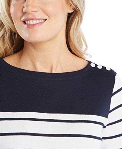 Nautica Women's Boatneck 3/4 Sleeve 100% Cotton Shirt, Indigo, Large