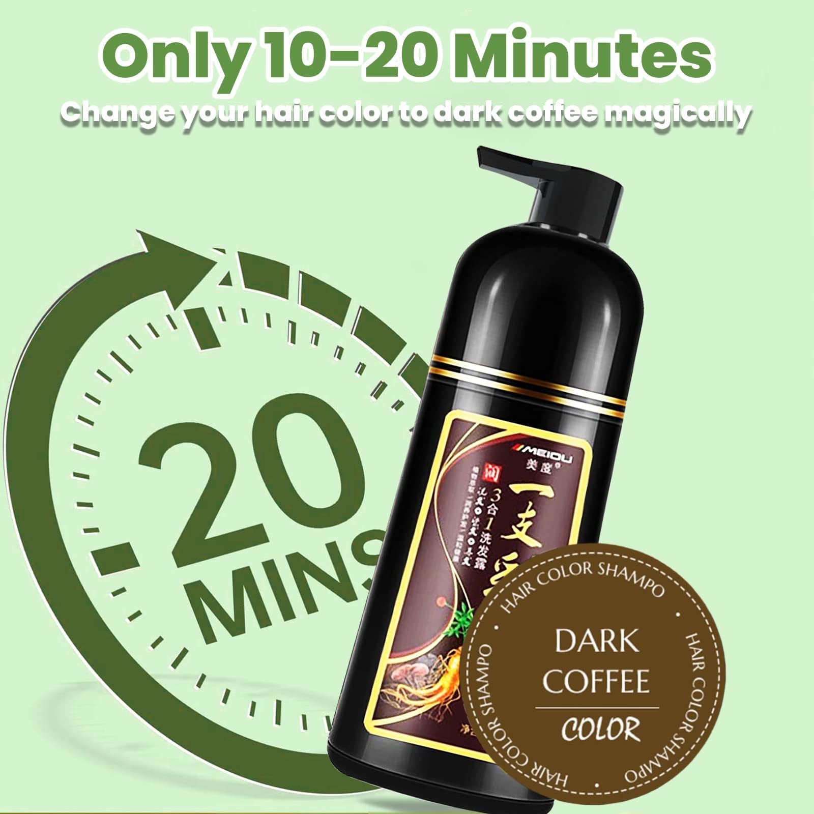 FONDIIA Instant Hair Dye Shampoo for Gray Hair Women And Men,3 in 1 Herbal Ingredients, 100% Grey Coverage & Long Lasting Results,Dark Coffee(35.2 Fl Oz,2 Pack)