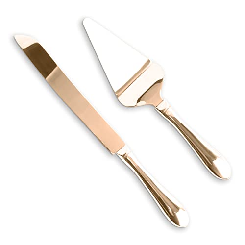 Homi styles Metallic Rose Copper Gold Stainless Steel Cake Serving Set - Cake Knife and Server - Cake Serving Set With Serrated Blade for Easier Cutting - Holidays, Birthdays, Wedding, Anniversary