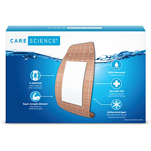 Care Science Waterproof Strong Strips Adhesive Bandages, Extra Large, 32 CT | 100% Waterproof, Heavy-Duty Protection, Helps Prevent Infection for First Aid and Wound Care