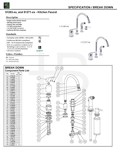 Huntington Brass K2780001-Z Single Control Faucet, 360 Degree Swing Angle, High Arc Gooseneck Spout, Matching Finish Side Sprayer Kitchen, Chrome