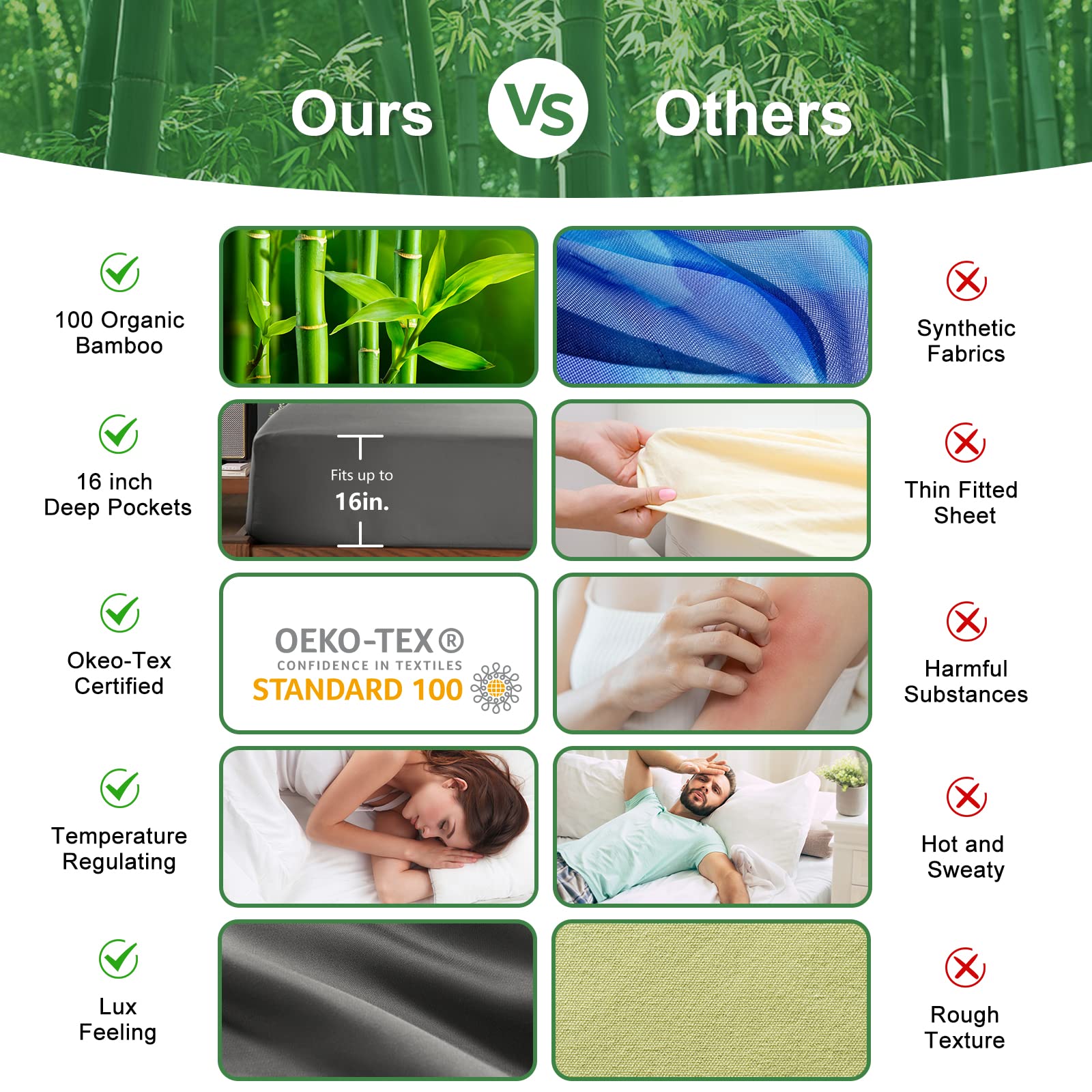CozyLux Cooling Sheets Queen Size, Rayon derived from Bamboo, Oeko-TEX Certified Luxuriously Soft & Cooling Silky Sheet Set - 16" Deep Pockets 4 Piece Bedding Sheets & Pillowcases,Dark Grey
