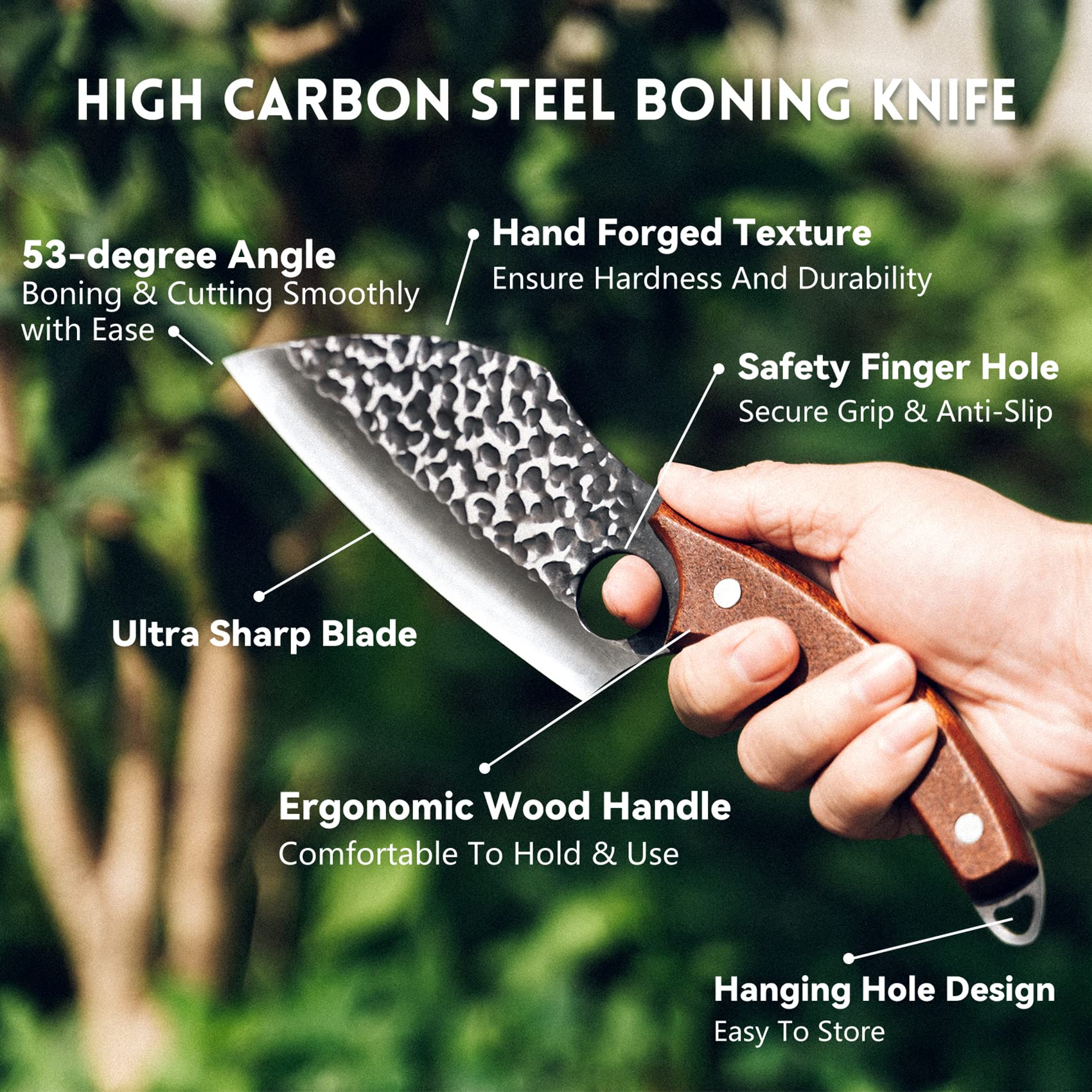 DOBADN Meat Cleaver Boning Knife, Hand Forged High Carbon Steel Viking Knife with Belt Sheath, Multipurpose Chef Knives for Kitchen, Camping, BBQ